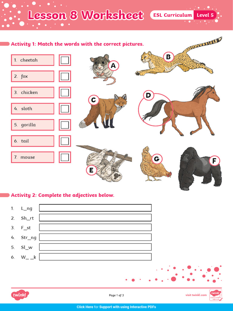 Lesson 8 - Level 5 Interactive Worksheet | PDF | English As A Second Or ...