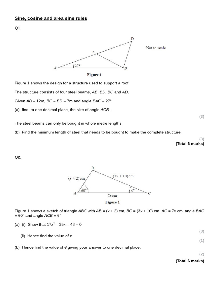 Sine and Cosine Rules in Triangles | PDF | Geometry | Euclidean Geometry