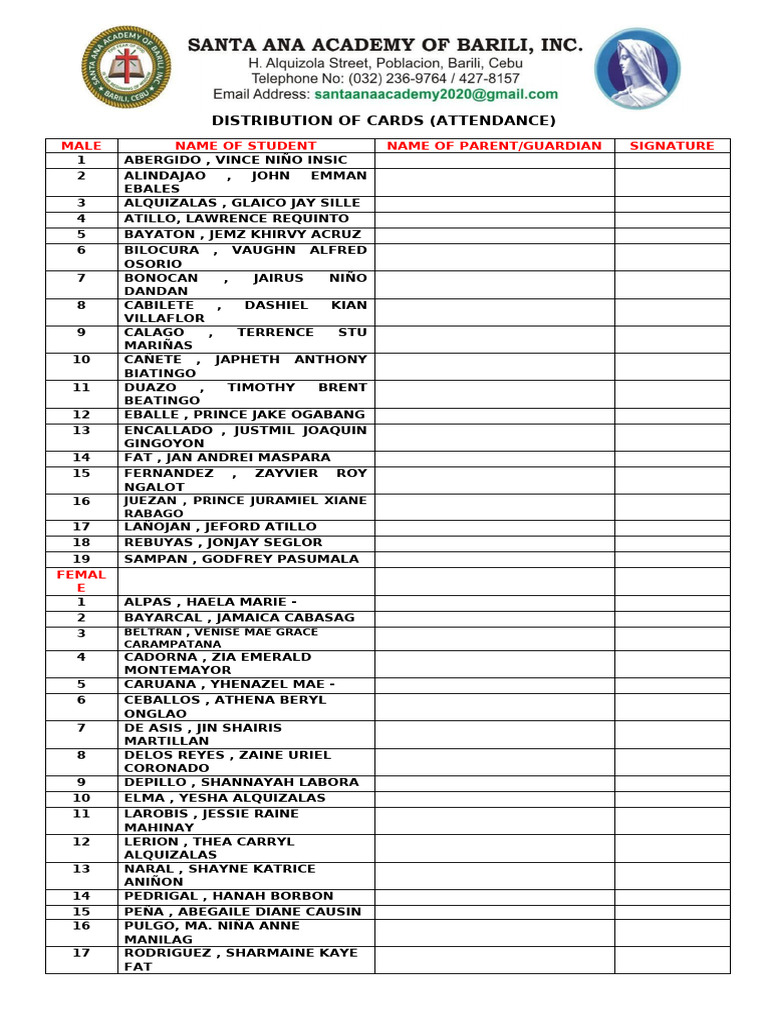Distribution of Cards Attendance | PDF