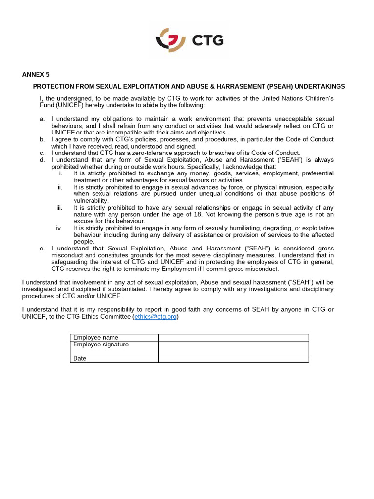 CTG - UNICEF PSEA Undertaking - Dari and Pashtu | PDF