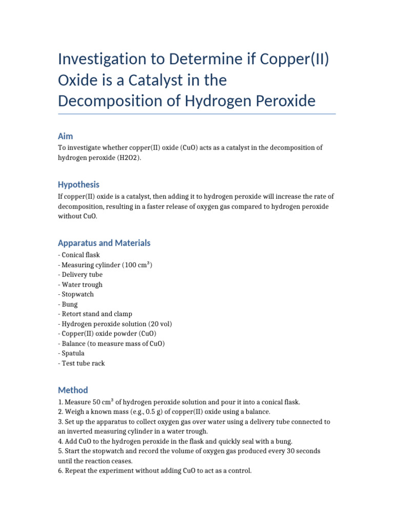 Copper(II) Oxide as a Catalyst | PDF | Catalysis | Chemical Reactions
