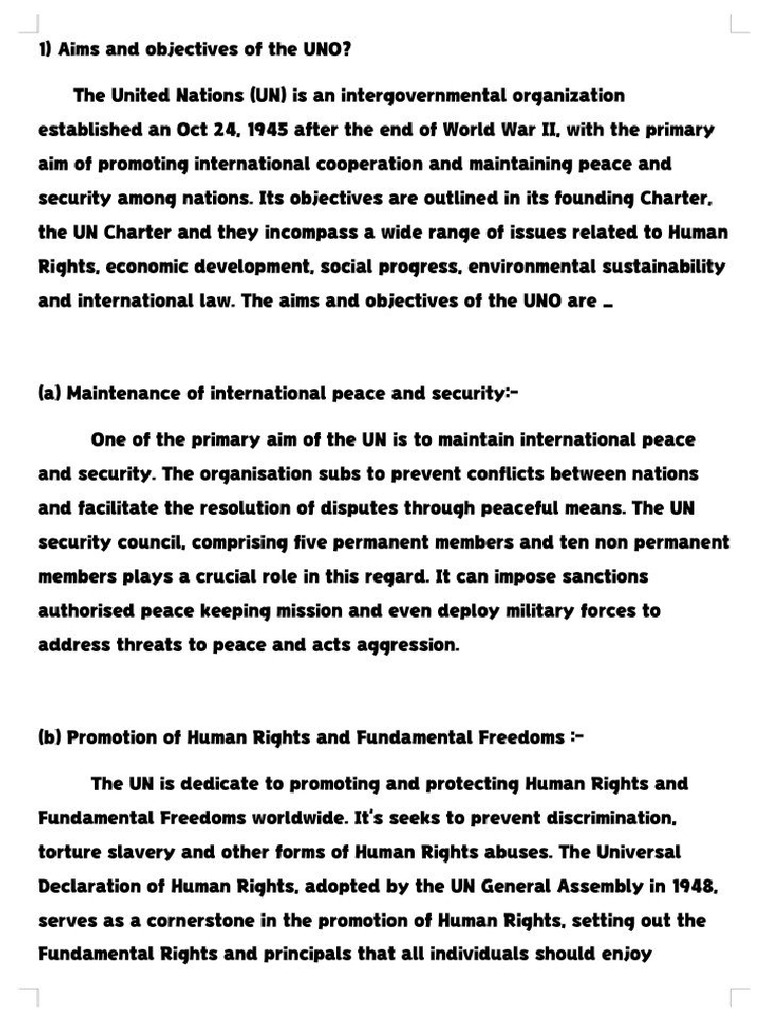 Objectives of The UNO | PDF