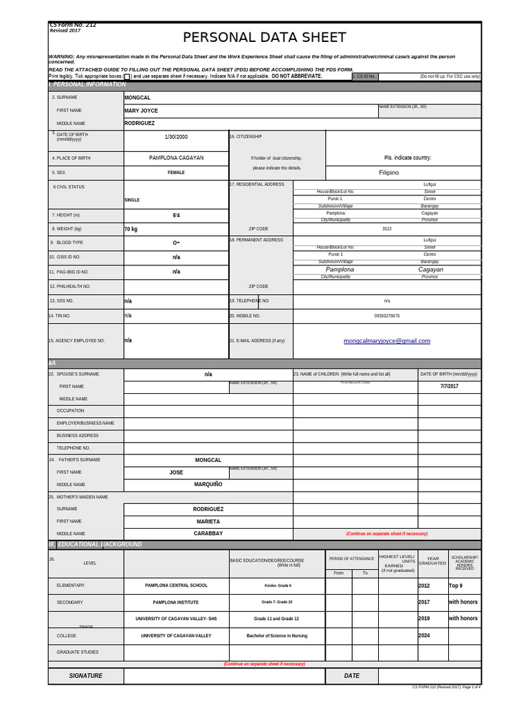 CS Form No. 212 Personal Data Sheet Revised | PDF | Justice | Crime ...