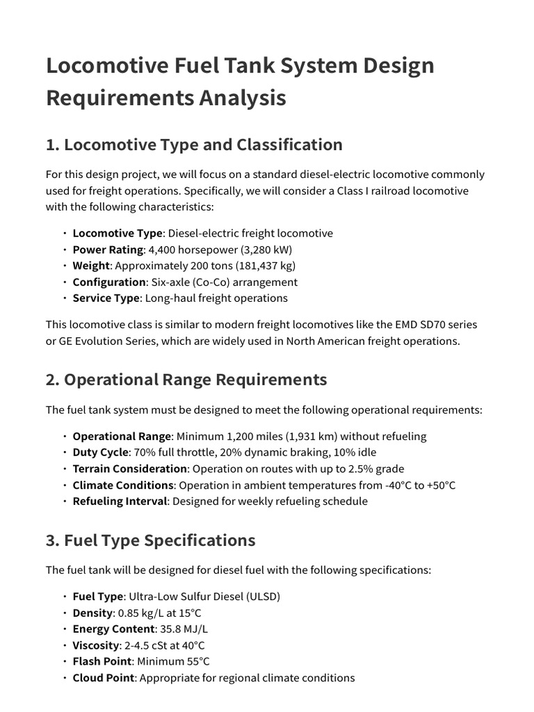 Locomotive Fuel Tank System Design Requirements Analysis | PDF | Biodiesel