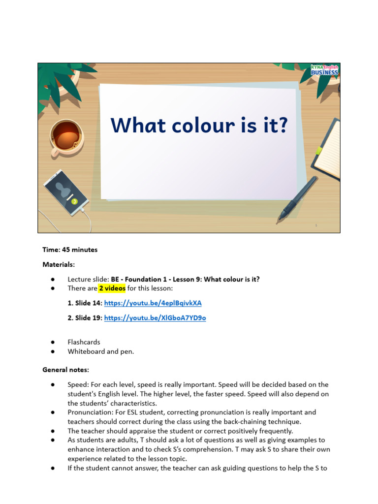 ESL Lesson: Colors and Vocabulary | PDF | Plural | Linguistics