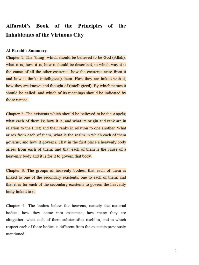 Alfarabi's Virtuous City Principles | PDF | Metaphysics | Epistemology