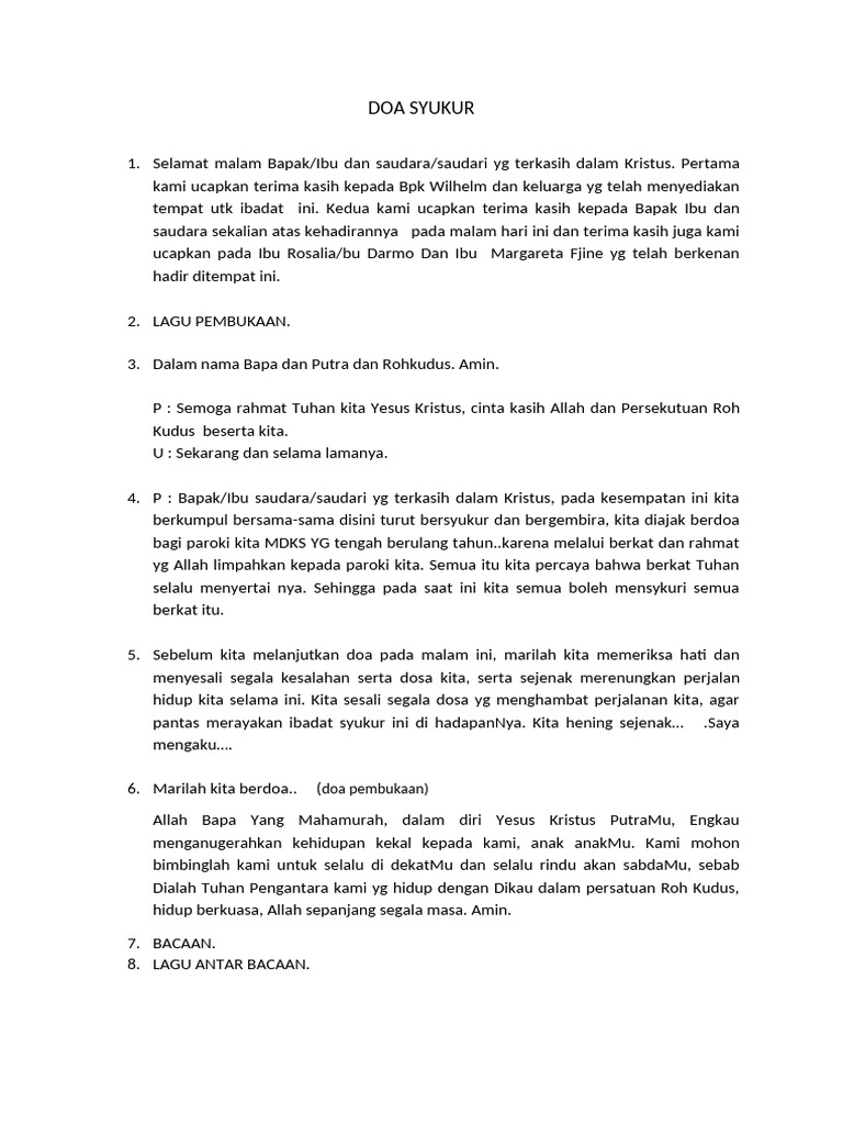 Doa Syukur untuk Paroki MDKS | PDF