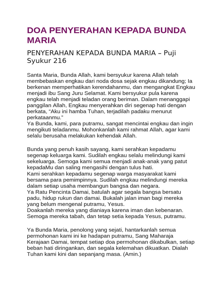 Doa Penyerahan Kepada Bunda Maria | PDF
