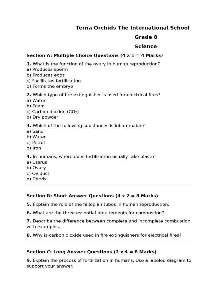 Grade 8 Science Worksheet | PDF