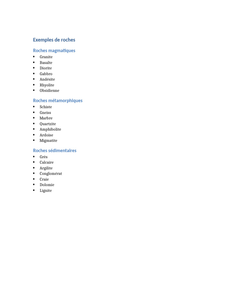 Types de roches et exemples | PDF