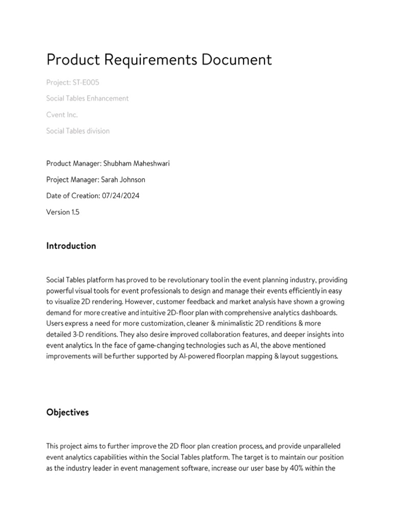 PRD Social Tables | PDF