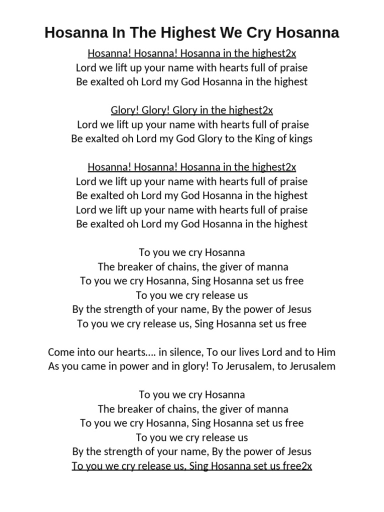Hosanna in The Highest We Cry Hosanna | PDF