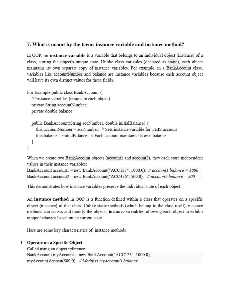 Instance Methods And Variables Pdf Method Computer Programming Class Computer Programming