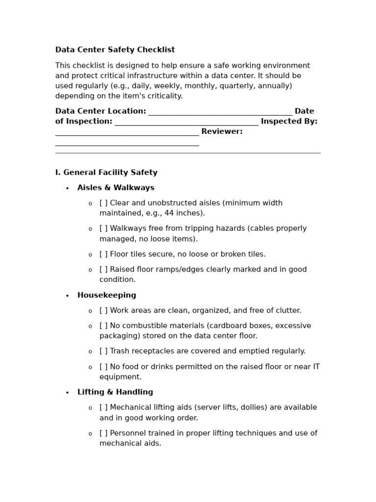 Data Center Safety Compliance Checklist | PDF | Data Center | Personal ...
