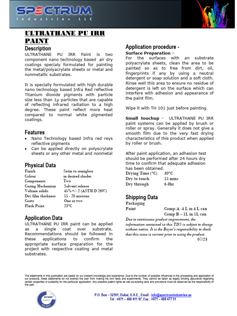 PDS - Ultrathane PU IRR Paint | PDF | Paint | Physical Sciences