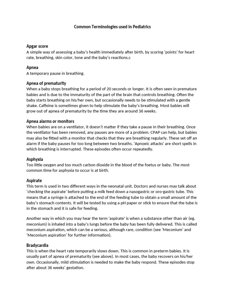 Common Terminologies Used in Pediatrics | PDF | Preterm Birth ...
