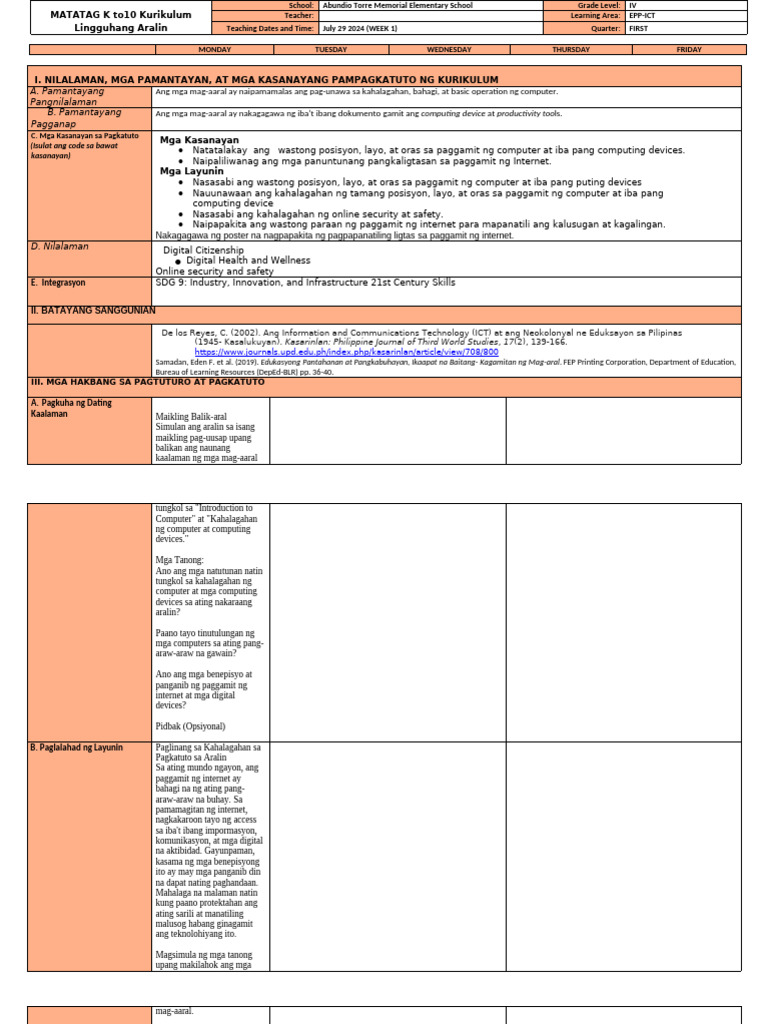 Lesson Eximplar - Epp4 - Ict - w2 - Quarter 1 Matatag 2024 | PDF