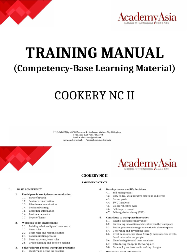 Manual Front Page COOKERY NC II | PDF | Innovation | Occupational ...