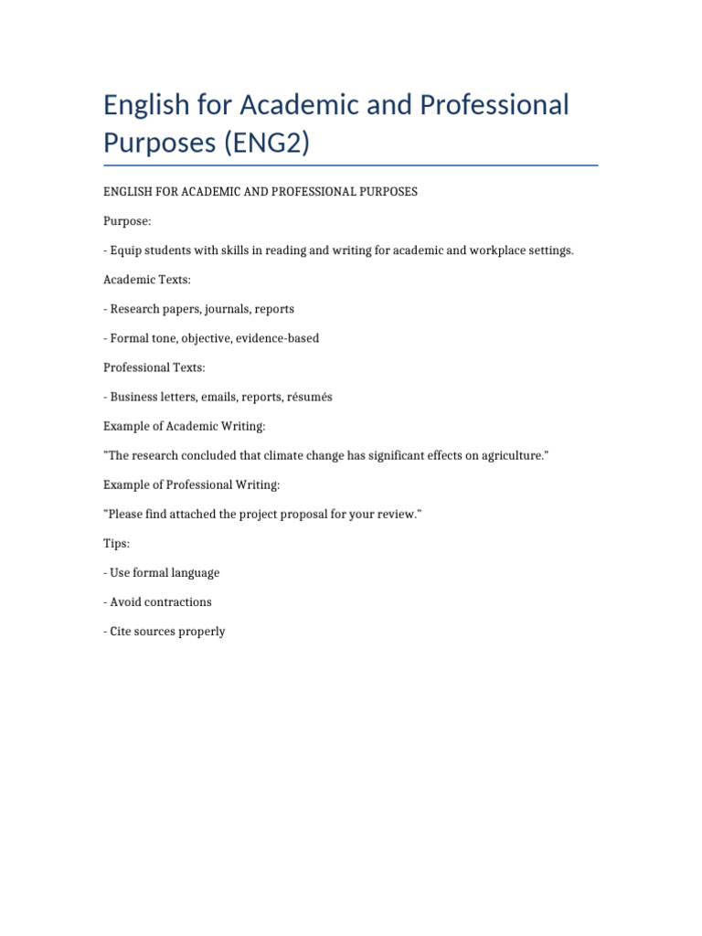 English For Academic and Professional Purposes ENG2 | PDF
