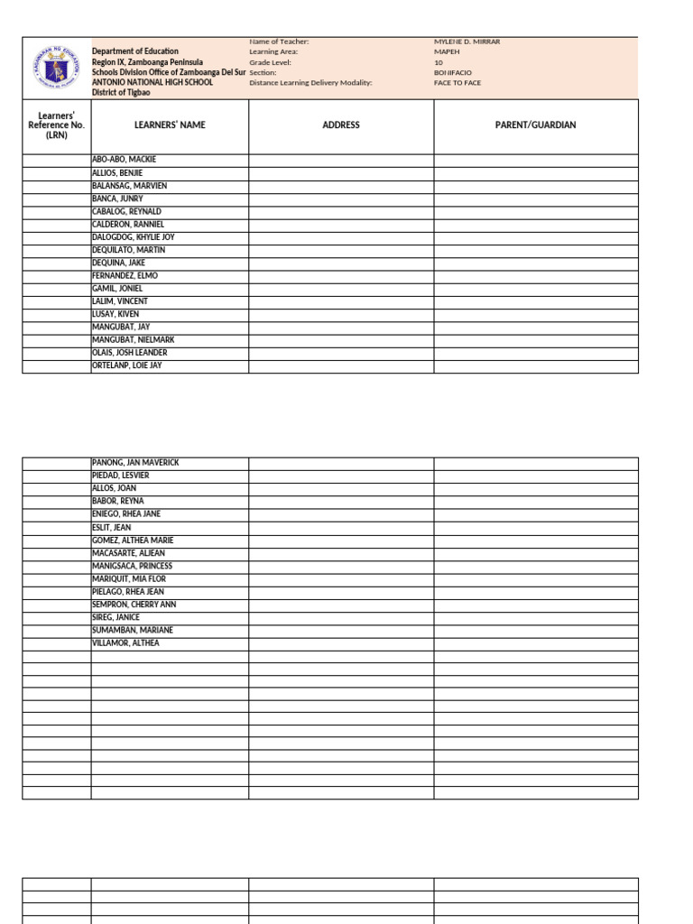 Mapeh e Class Record Bonifacio | PDF | Computer Data | Computing