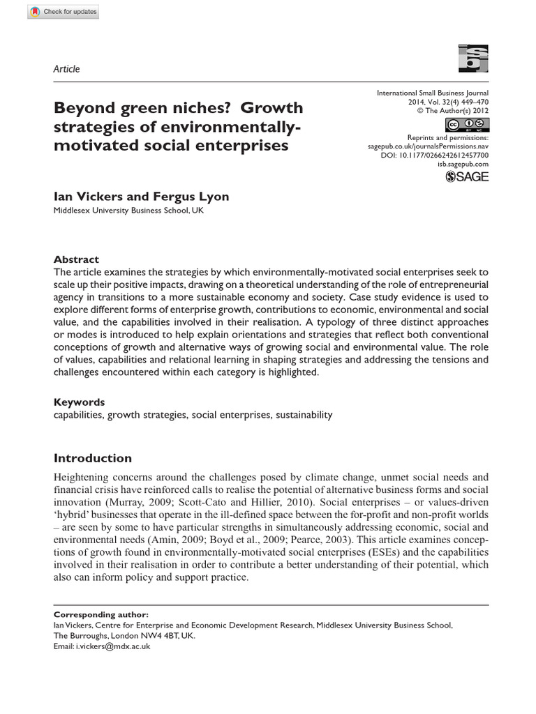 Vickers Lyon 2012 Beyond Green Niches Growth Strategies of ...