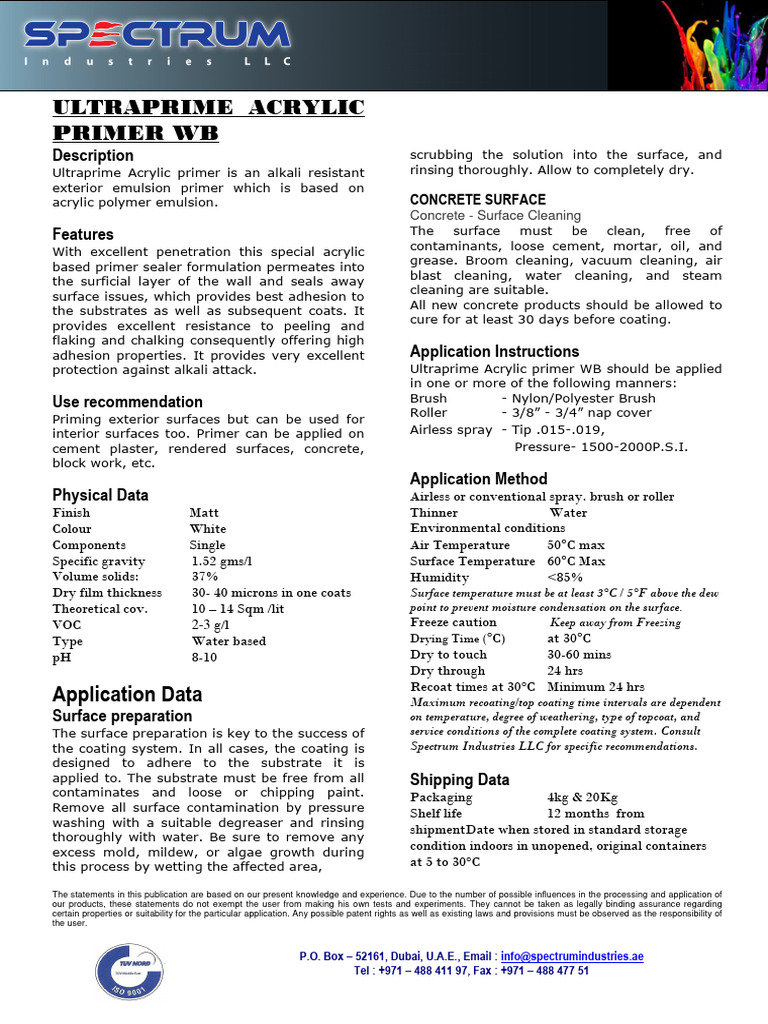 PDS - Ultraprime Acrylic Primer WB | PDF | Acrylic Paint | Concrete