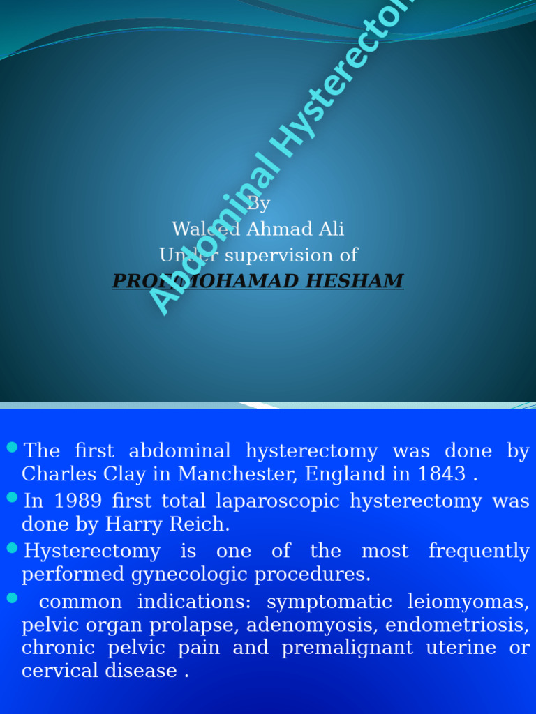 Overview of Abdominal Hysterectomy Techniques | PDF | Medical ...