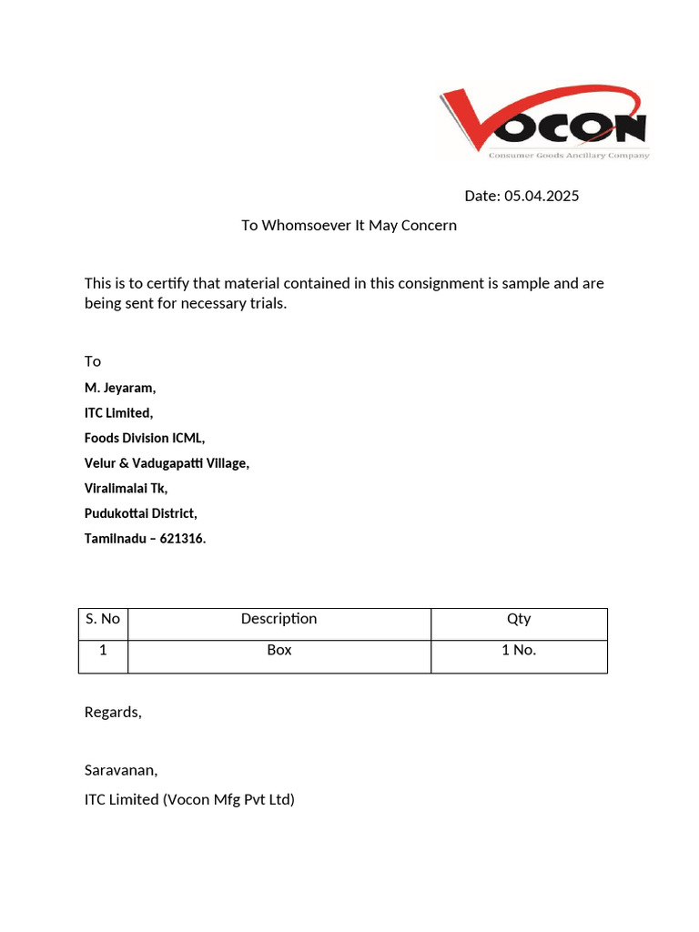 Jeyaram ITC Trichy Invoice | PDF