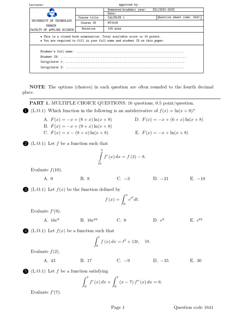 Đề mẫu TT-221 | PDF | Mathematical Analysis | Mathematics