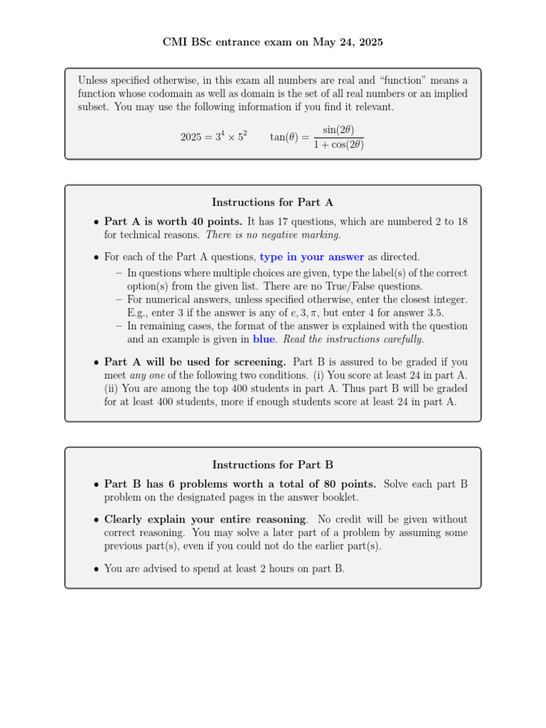 CMI 2025 BSC Question Paper | PDF | Function (Mathematics) | Polynomial
