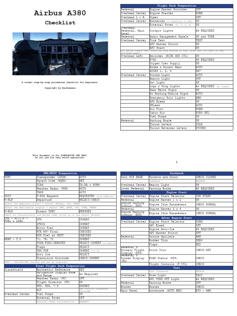 Airbus A380 Checklist | PDF | Cockpit | Transponder (Aeronautics)