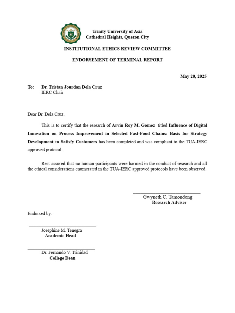TUA Research Report Endorsement | PDF