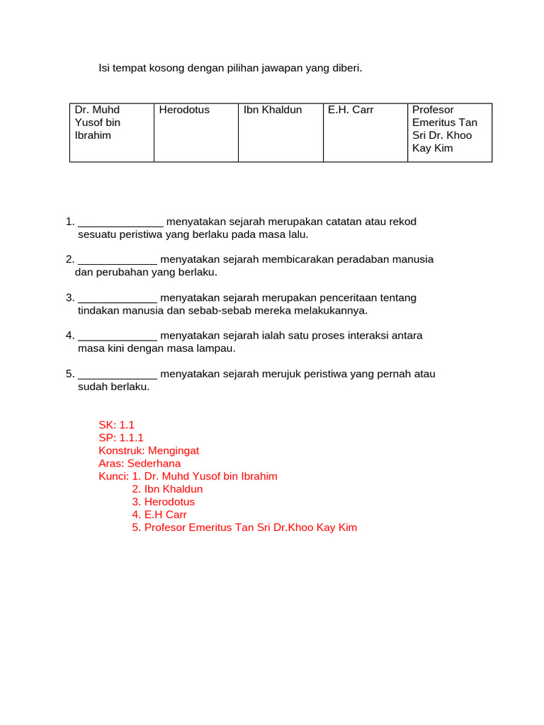 Kertas Soalan Sejarah Tahun 4 Objektif | PDF