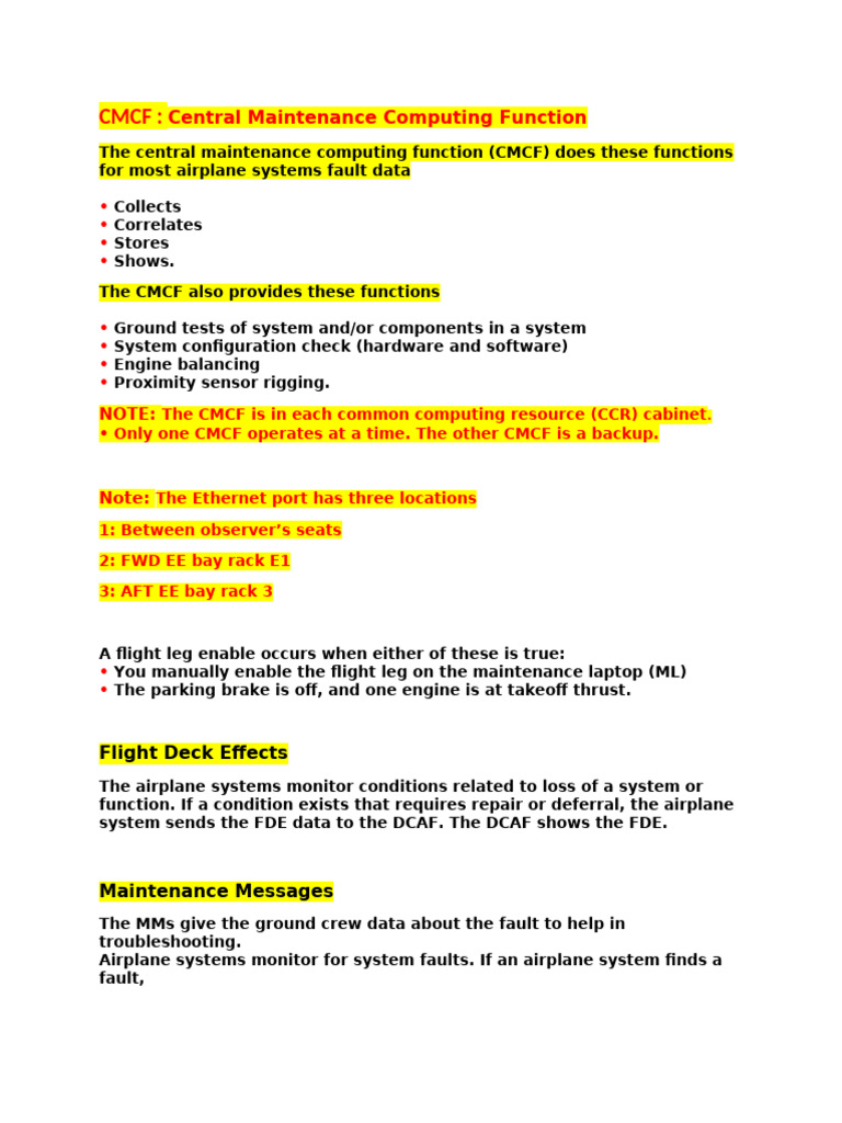 CMCF Overview and Maintenance Functions | PDF | Cockpit | Aviation