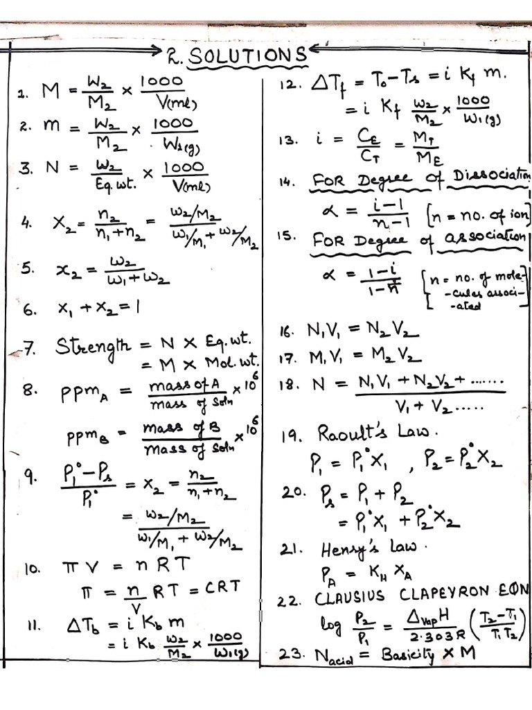 Formulas of Solutions - 1 | PDF