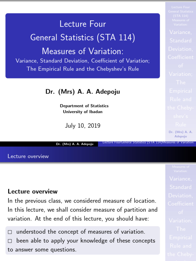 Lecture4 Measures of Variation 2019 | PDF | Standard Deviation | Statistics