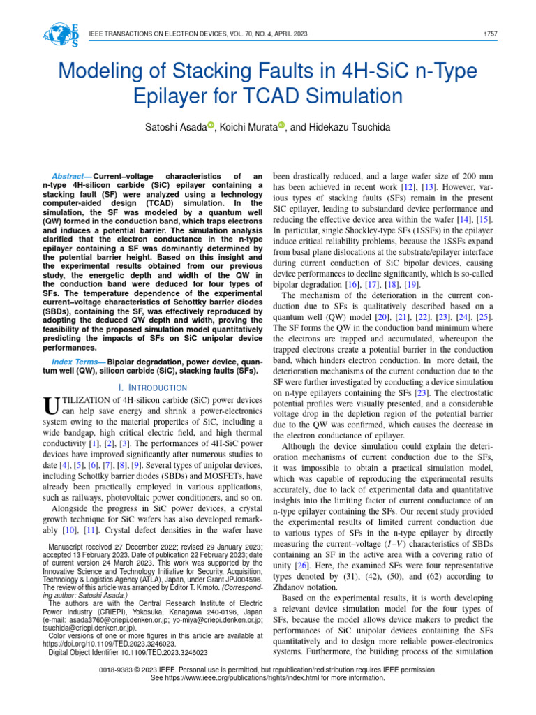 Stacking Faults in 4H-SiC Epilayers Analysis | PDF | Electronvolt | Mosfet