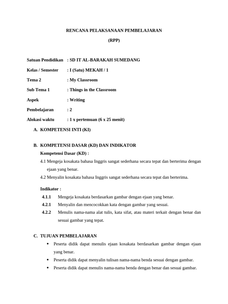 RPP Tema 2, Sub Tema 1, Pembelajaran 2 | PDF