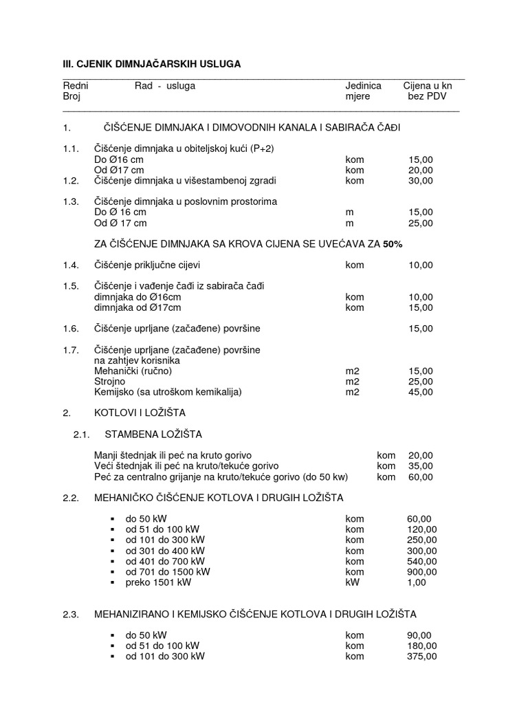 Dimnjacar Cjenik | PDF