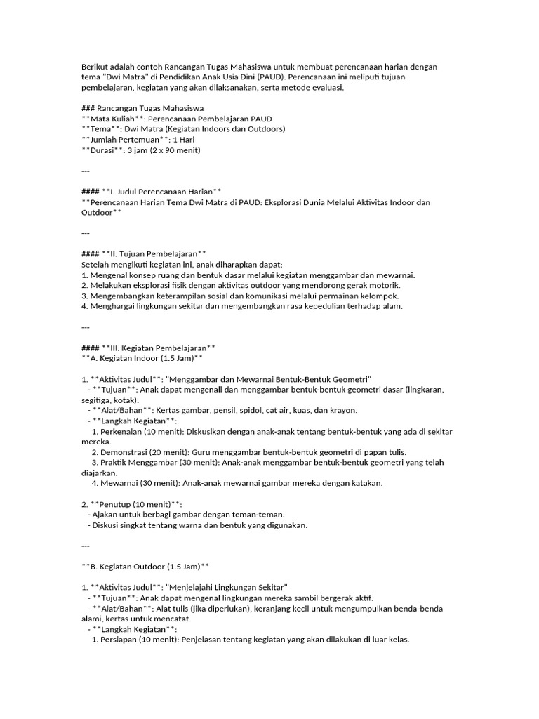 Berikut Adalah Contoh Rancangan Tugas Mahasiswa Un | PDF
