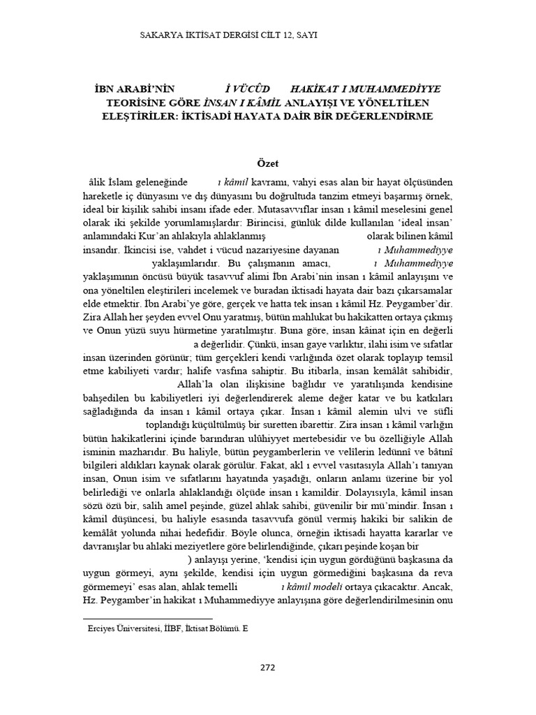 Bn Arab n n Vahdet- v c d Ve Hak Kat-i Muhammed Yye Teor s Ne g Re Nsan-i k m l Anlayi i Ve y ...