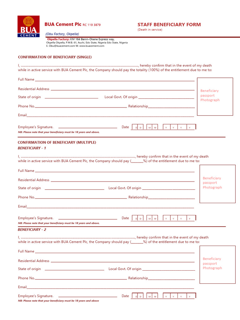 Staff Beneficiary (Death in Seevice) Form | PDF