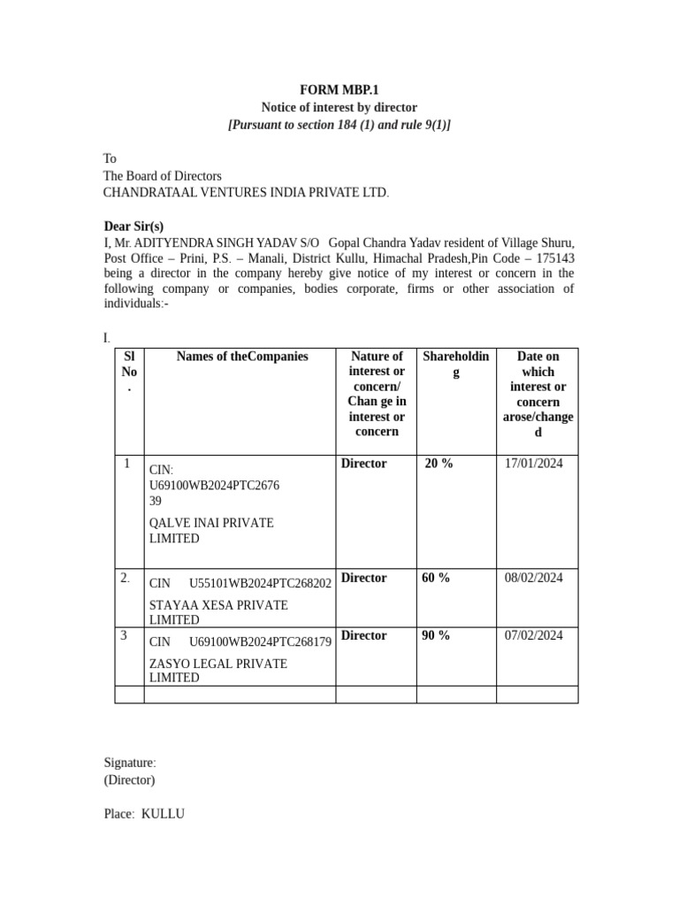 Director Interest Notice - MBP.1 Form | PDF