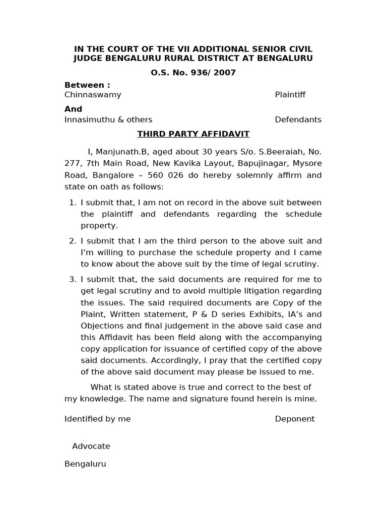 Third Party Affidavit of Arbitration | PDF | Affidavit | Lawsuit