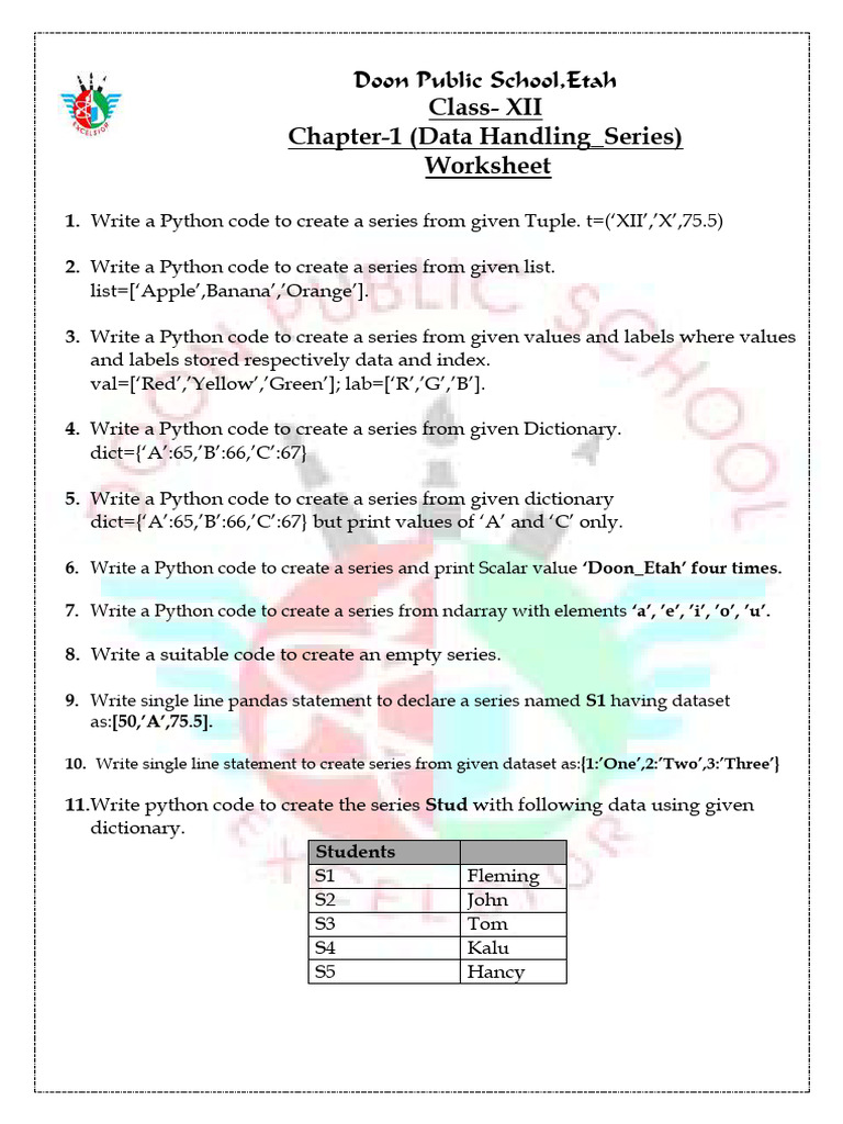 Class 12 (Unit 1 CH 1 Data Handling - Series) | PDF