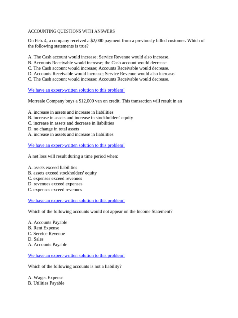 Accounting Questions With Answers | PDF | Debits And Credits | Depreciation