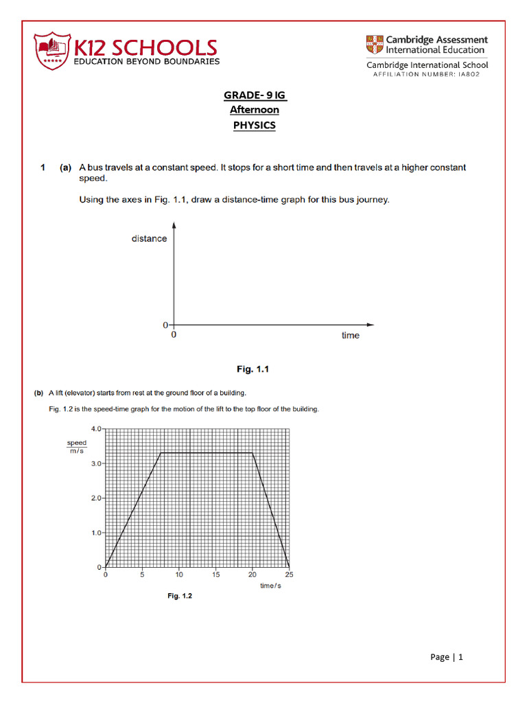 Grade 9 Ig B Physics Worksheet | PDF