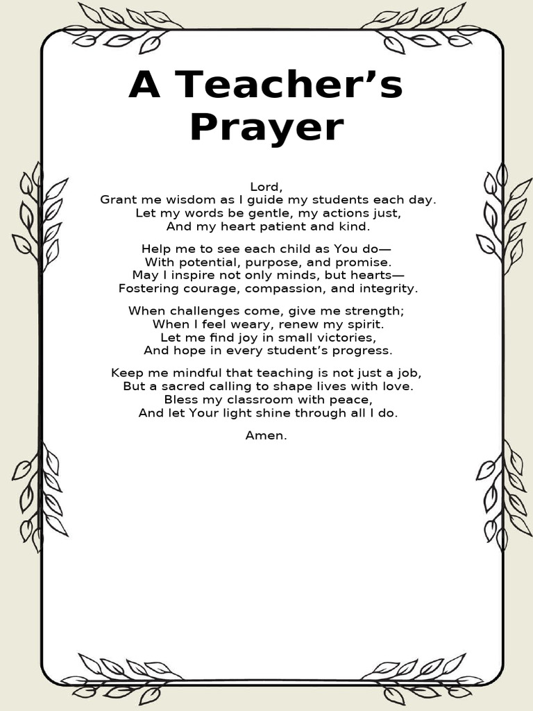 Teacher's Prayer for Guidance and Strength | PDF