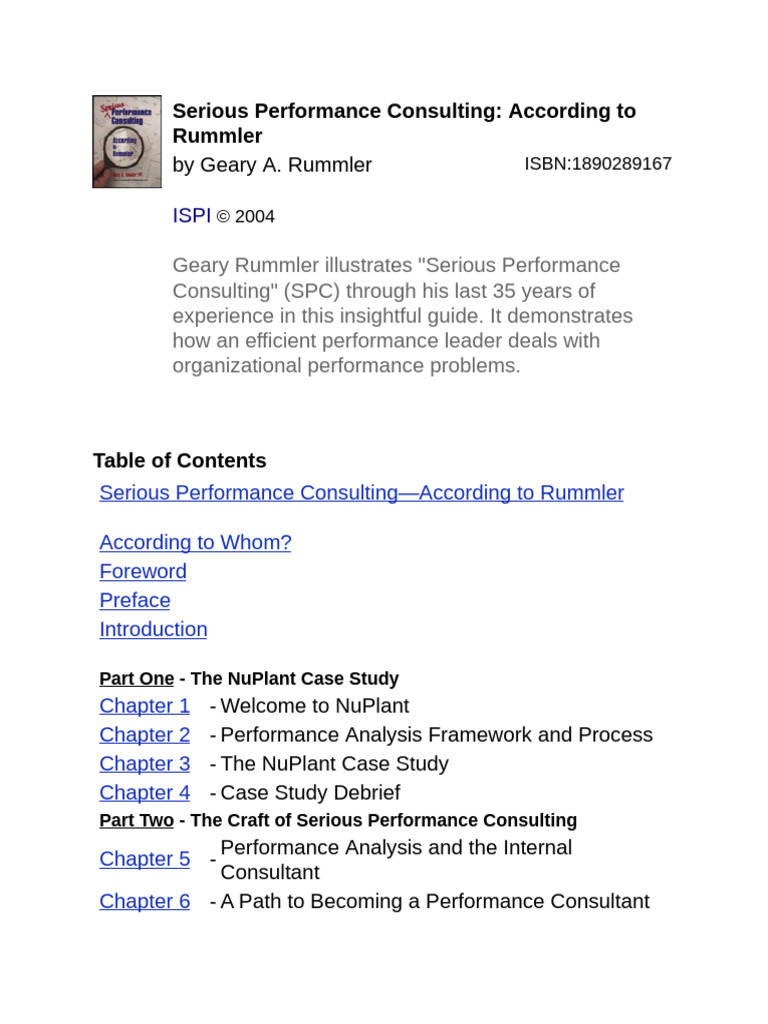Serious Performance Consulting According To Rummler (PDFDrive) | PDF ...