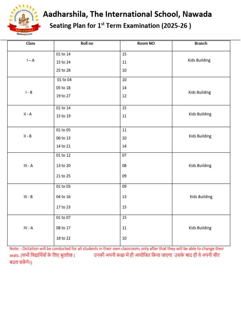 Seating Plan 01 To 04 (A) | PDF